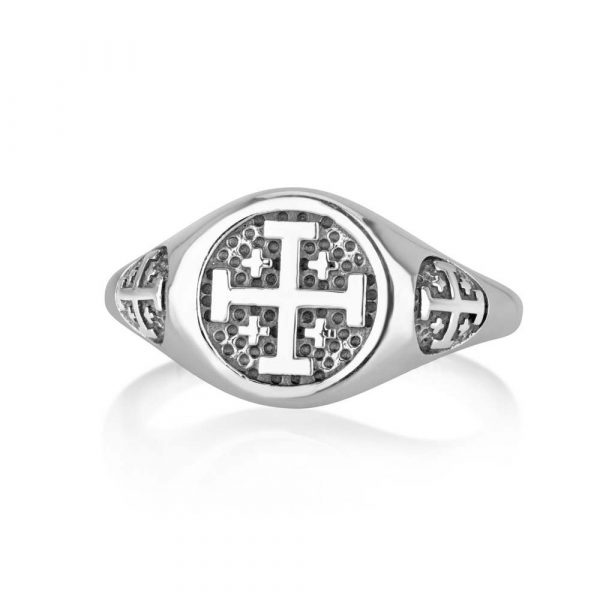 925 Sterling Silver Ring with Engraving and Jerusalem Cross - Marina ...